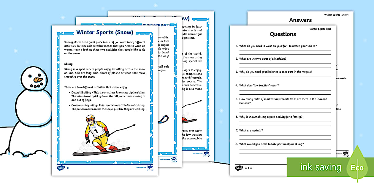 Winter Sports On Snow Differentiated Reading Comprehension Activity