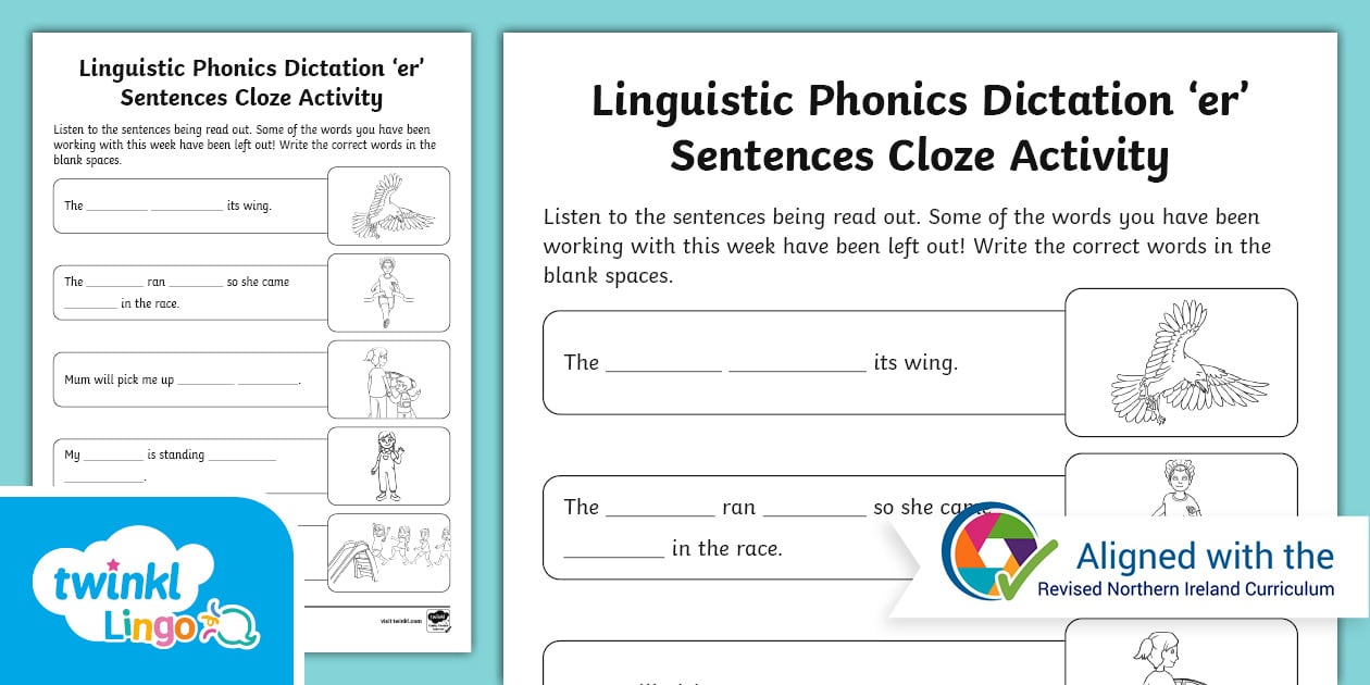 Linguistic Phonics Phase 2 'er' Dictation Sentences Cloze