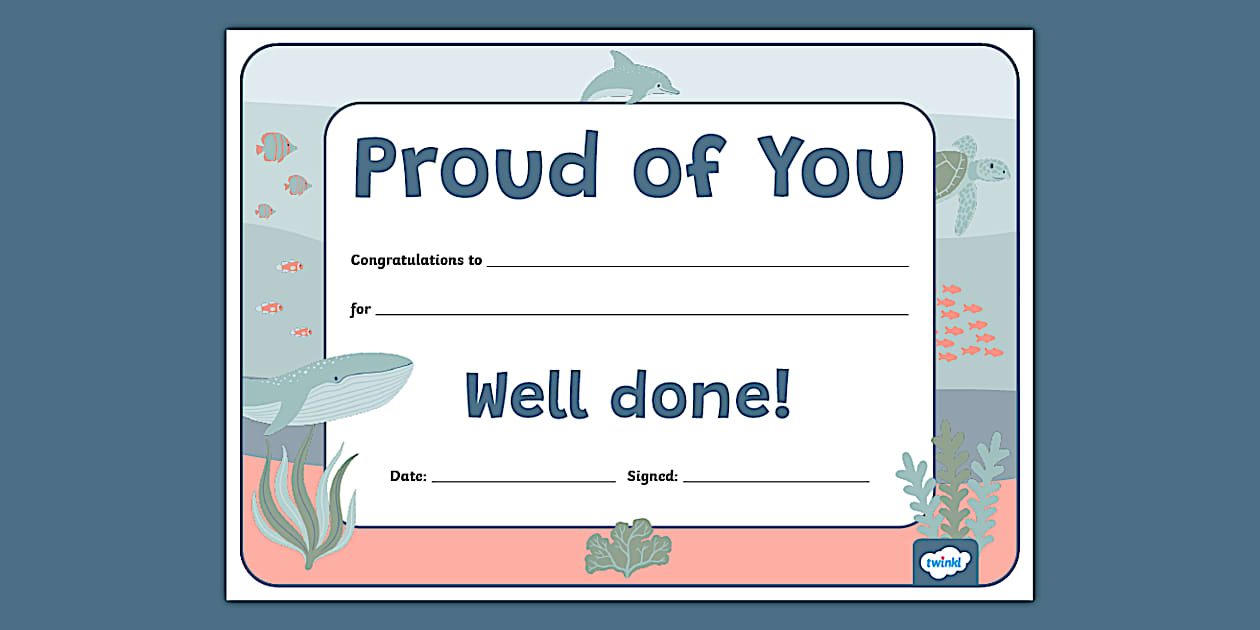 Under the Sea-Themed Proud of You Certificate (Teacher-Made)