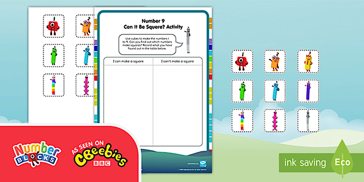 👉 Numberblocks: Number Nine Can It Be Square? Worksheet