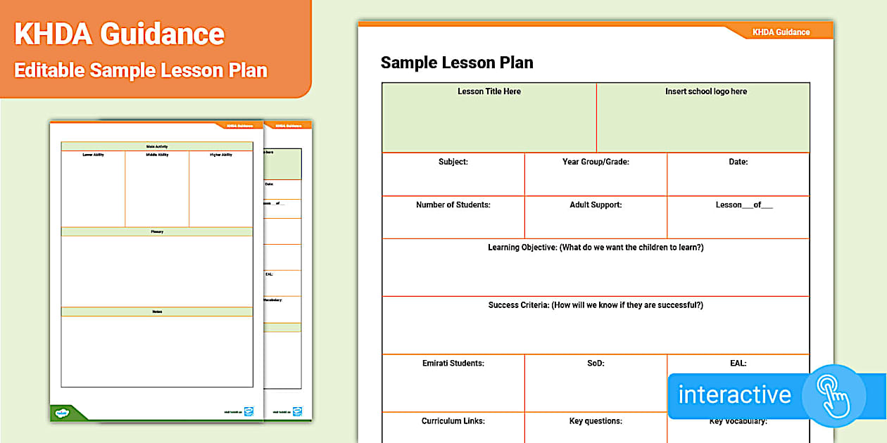 KHDA Guidance - Lesson Plan Template (teacher made) - Twinkl