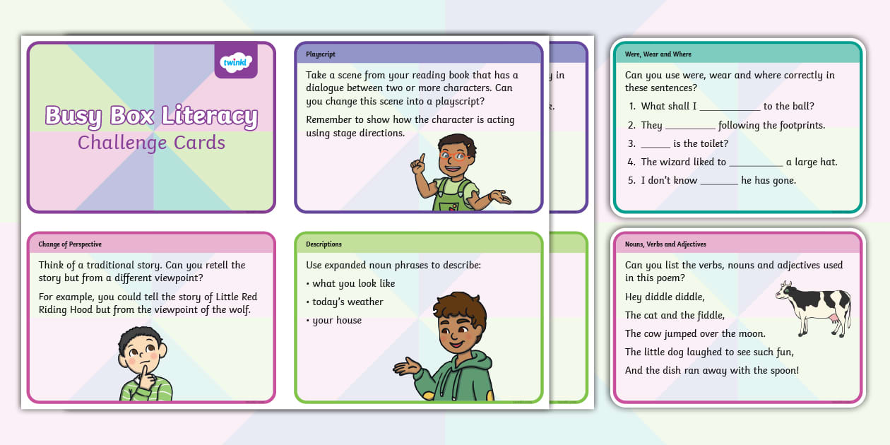 Literacy Challenge Cards | English Extension Activities KS1