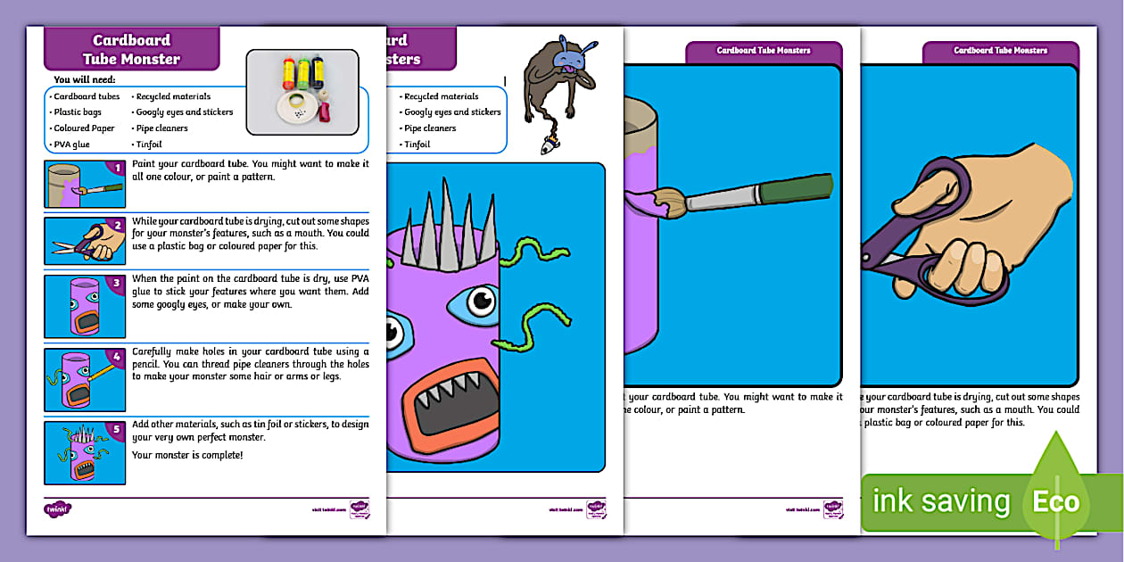 Editable Cardboard Tube Monsters Craft Instructions - Twinkl
