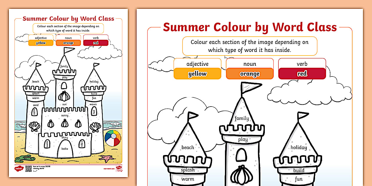 KS1 Summer Themed Colour by Word Class Worksheet - Twinkl