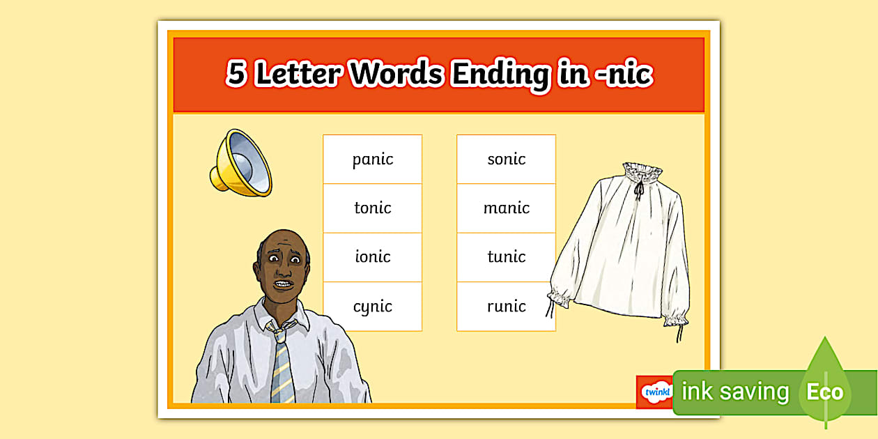 5 Letter Words Ending in -nic Word Mat - Twinkl