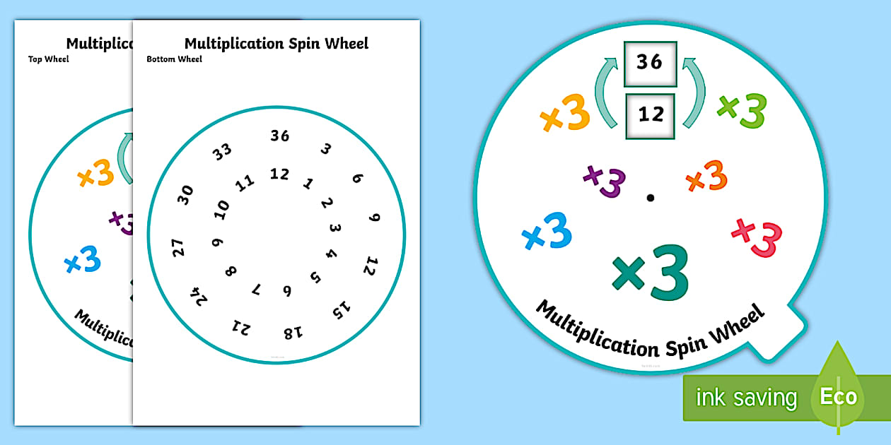 Black and White Multiplication Spin Wheel 3 Times Table