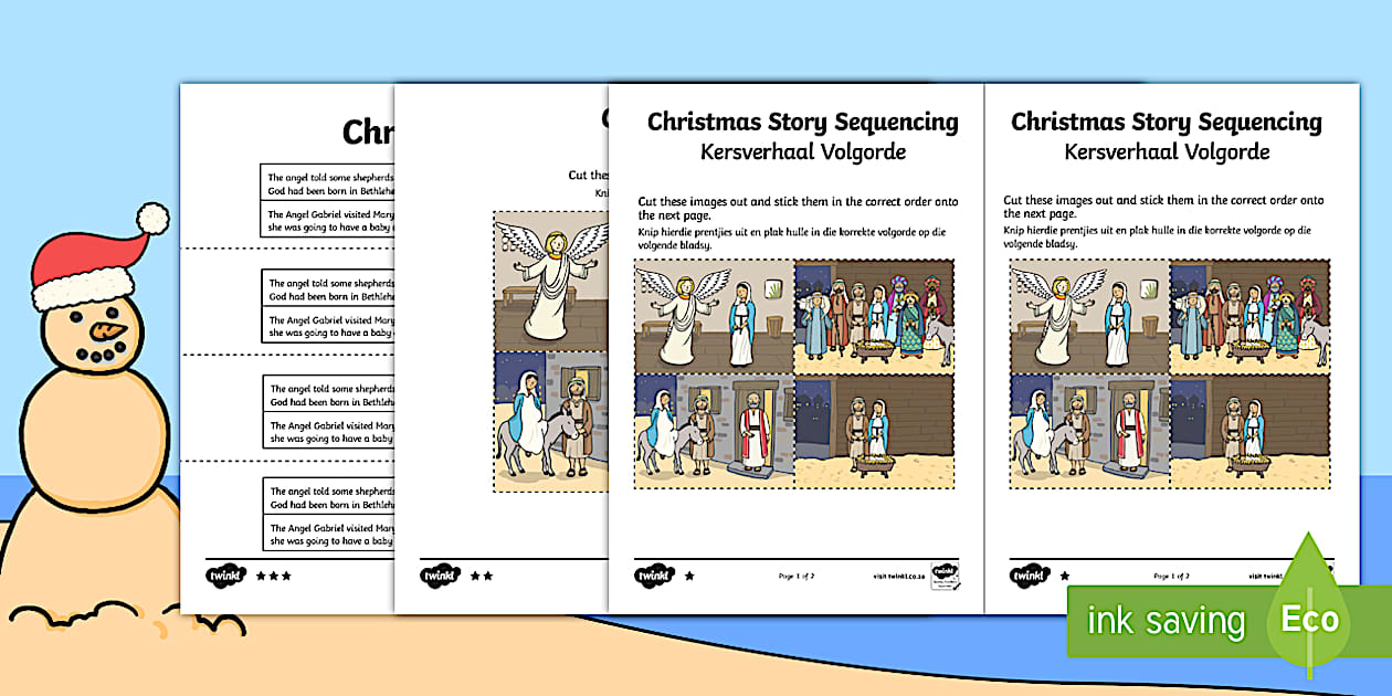 Christmas Story A4 Sequencing English/Afrikaans - Twinkl
