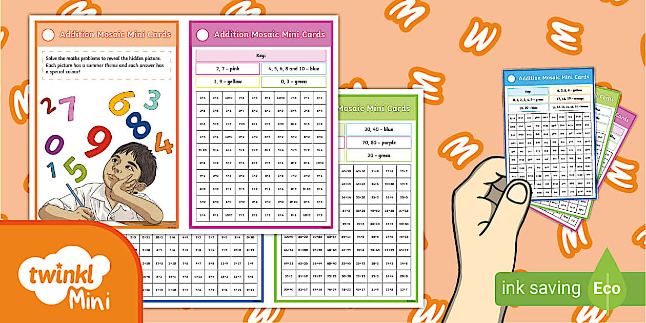 Summer Maths Mosaic Mini Colouring Cards - Twinkl