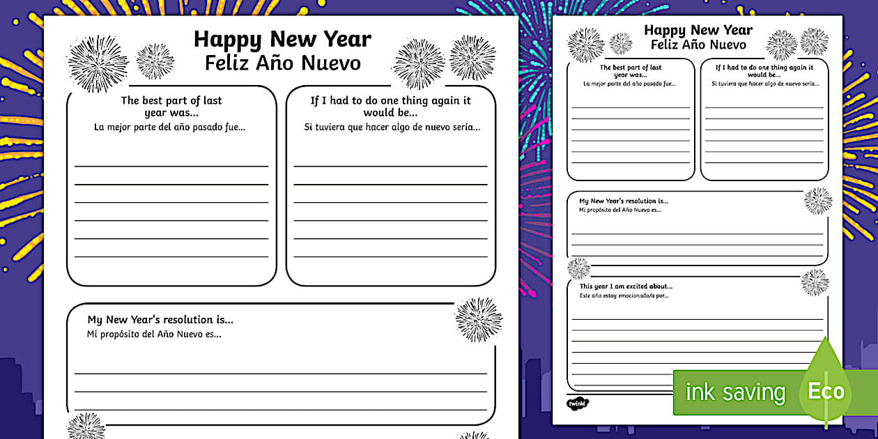 New Year's Resolution Writing Frames English/Spanish - New Year's ...