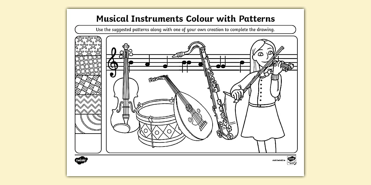Musical Instruments Colouring with Patterns Activity