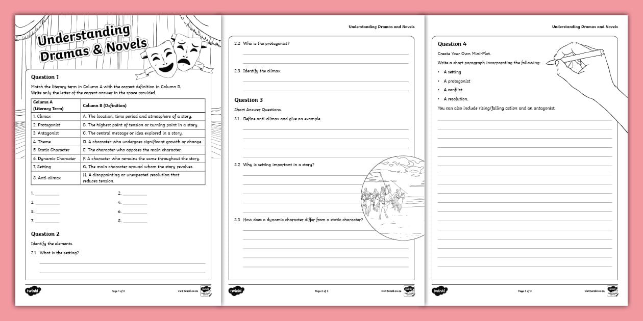 Understanding Dramas & Novels Activity Sheet - Twinkl