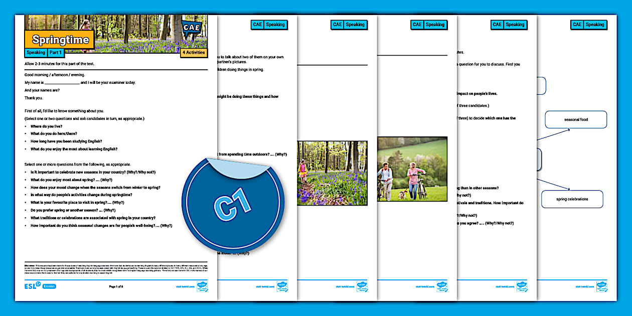 C1 Advanced (CAE) Speaking Pack Practice Sheet (Springtime)