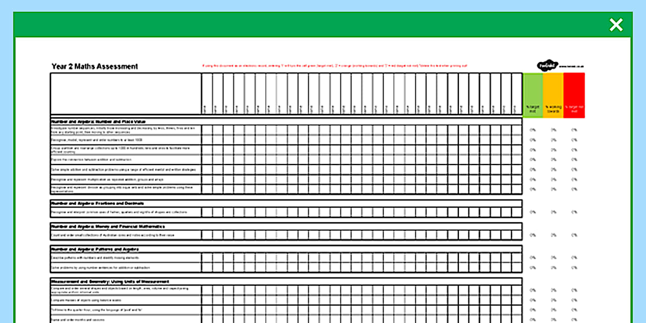 Australian Curriculum Year 2 Maths Assessment Spreadsheet