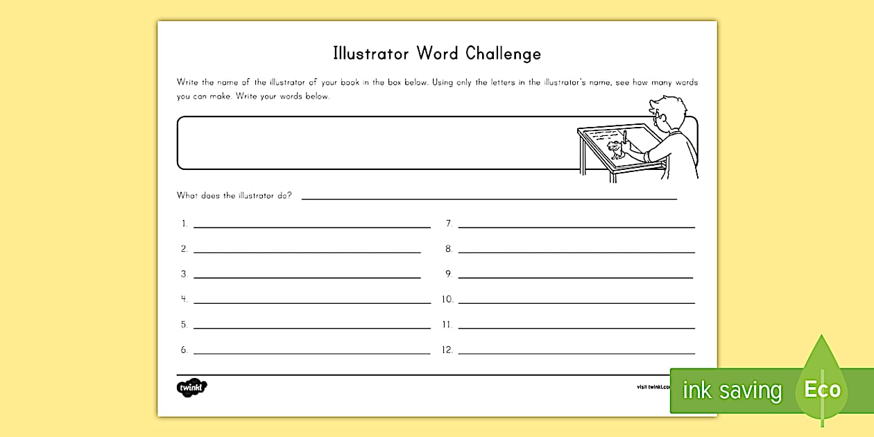 Illustrator Word Challenge Worksheet / Worksheet - Twinkl