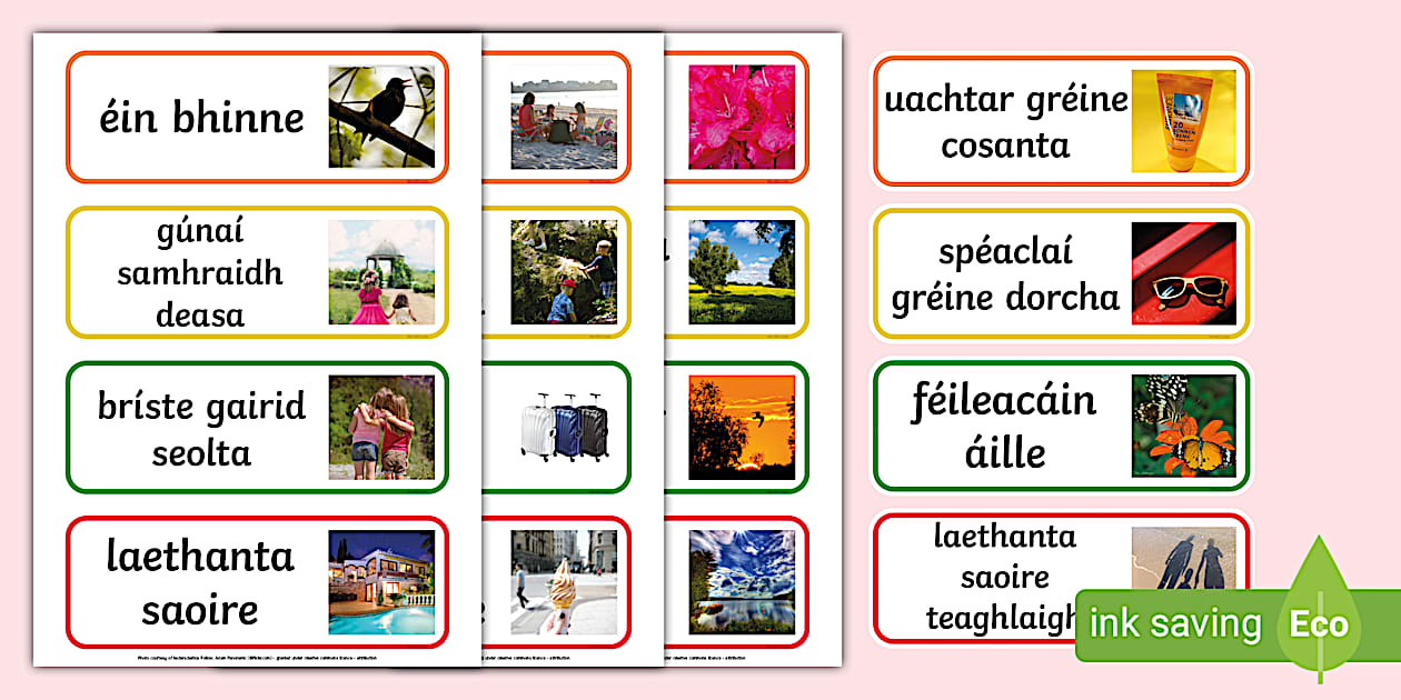 Aidiachtaí an tSamhraidh- Luaschártaí (teacher made)
