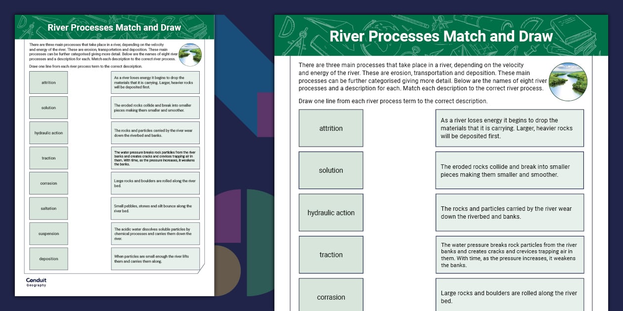 River Processes: Match and Draw (teacher made) - Twinkl