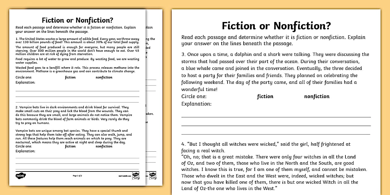 Fourth Grade Fiction or Nonfiction? Reading Passage Worksheet