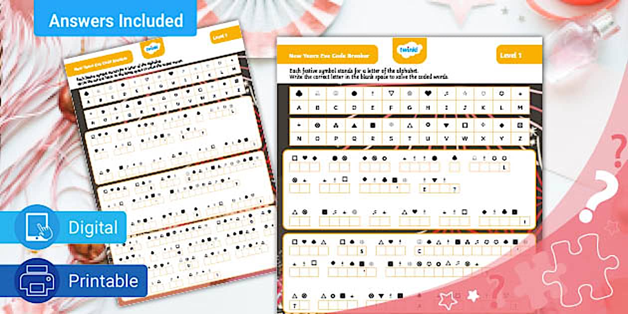 New Year's Eve Secret Code Breaker - L1 - Twinkl Puzzled