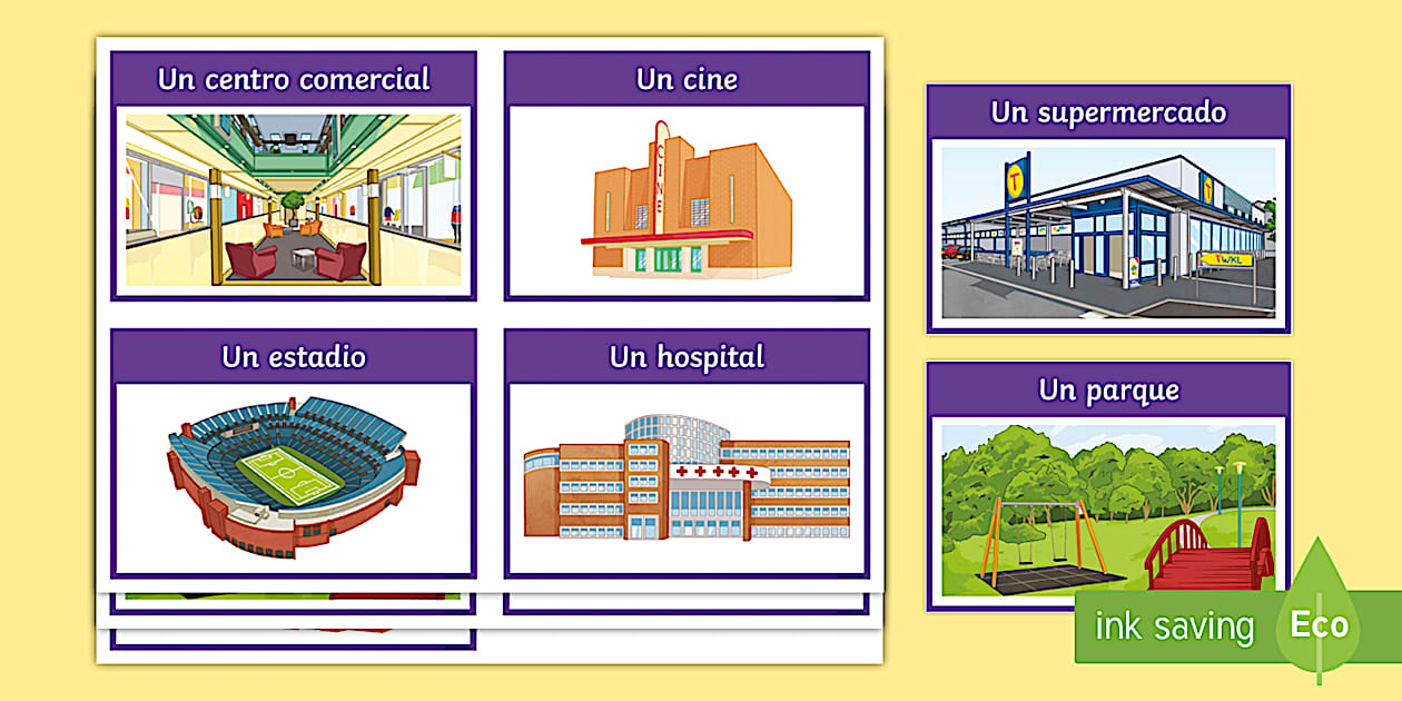Places in Town Flashcards Spanish (Teacher-Made) - Twinkl