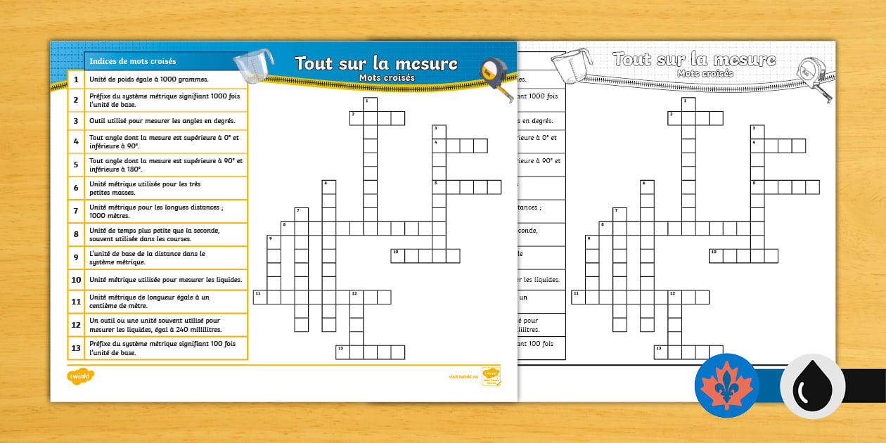 Measurement Crossword Puzzle French (teacher made) - Twinkl
