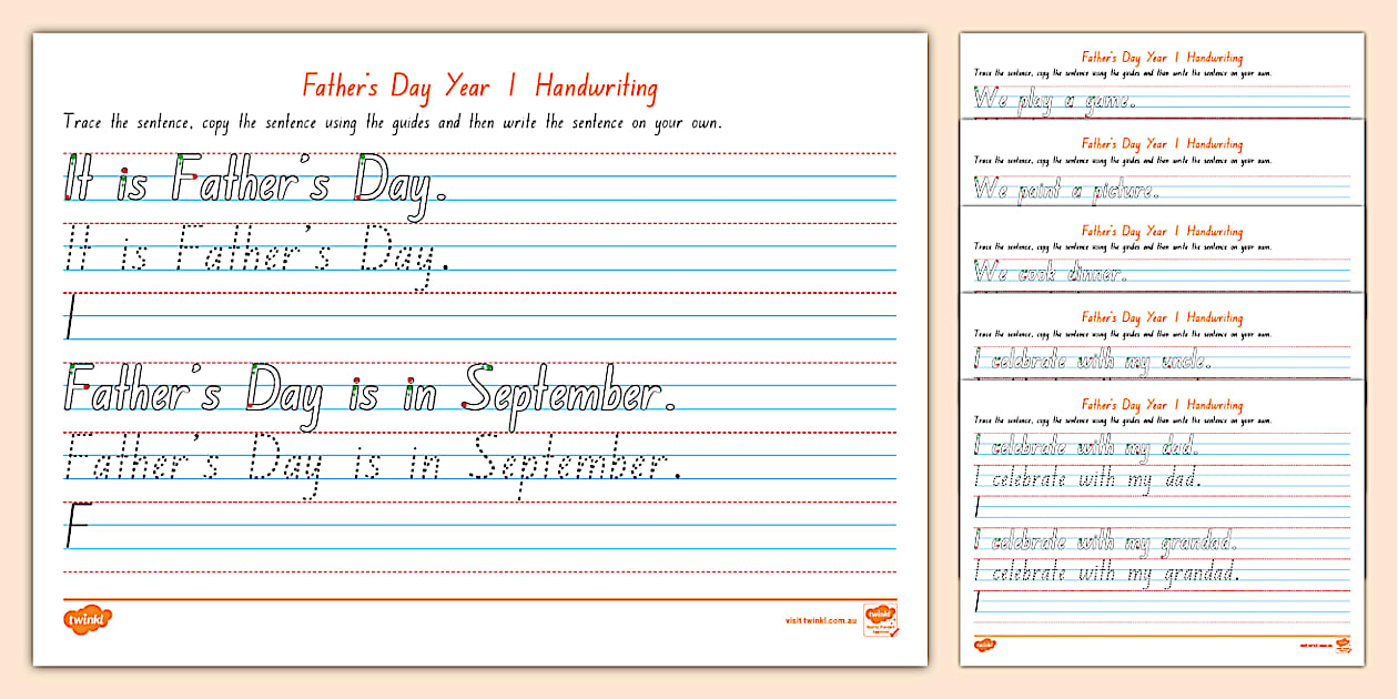 Father's Day Year 1 Handwriting Worksheets - Twinkl