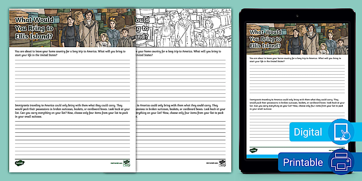Sixth Grade What Would You Bring to Ellis Island Writing Worksheet