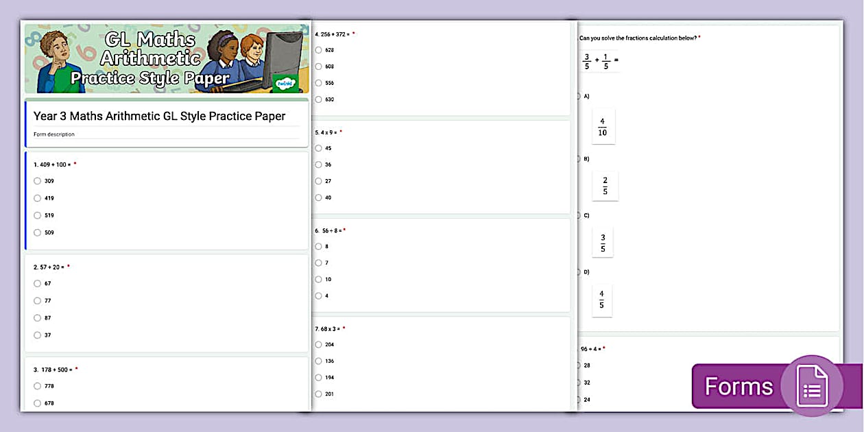 Year 3 Maths GL Style Practice Paper (teacher made) - Twinkl