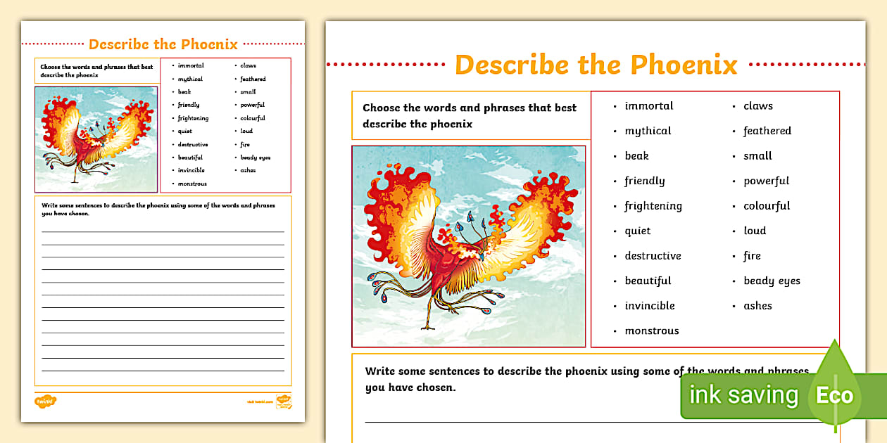 Describe the Phoenix Worksheet (creat de profesori) - Twinkl