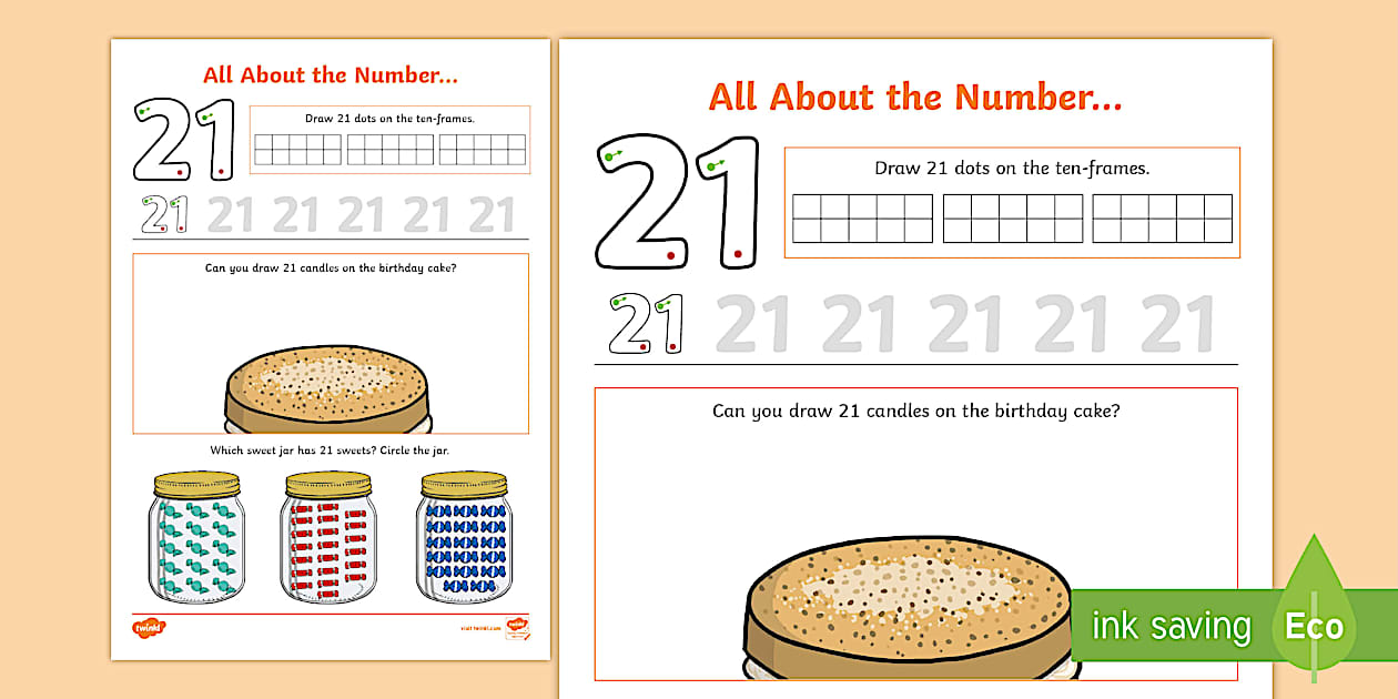 All About the Number 21 Worksheet - (teacher made) - Twinkl