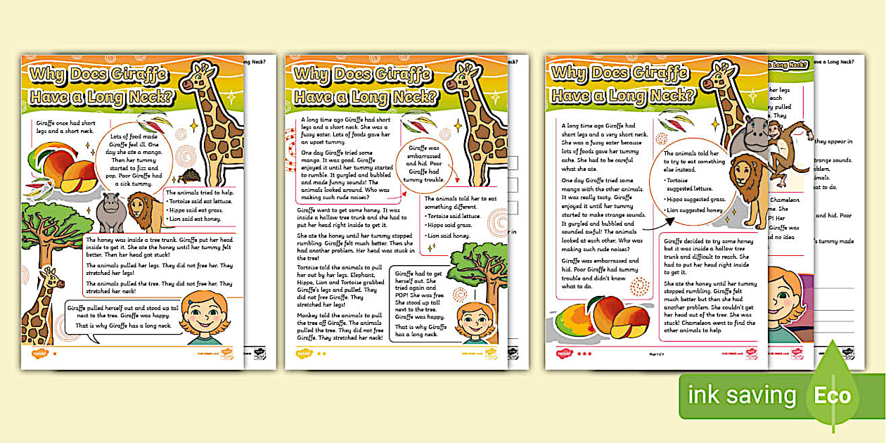 KS1 Why Does Giraffe Have a Long Neck? Comprehension