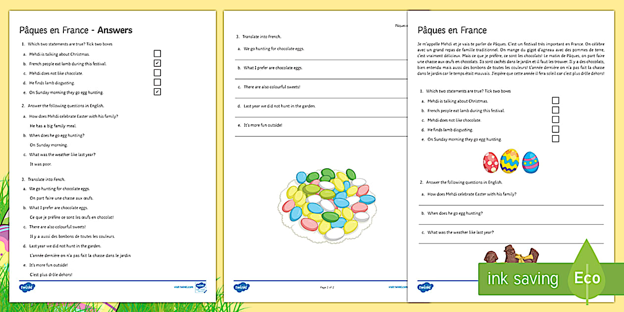 Easter Foundation Reading Differentiated Activity French