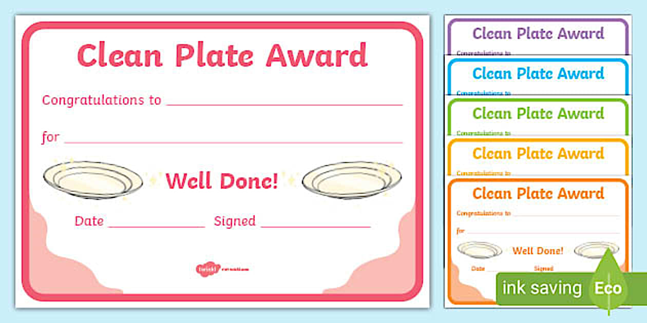 Editable Clean Plate Award Certificates - Twinkl