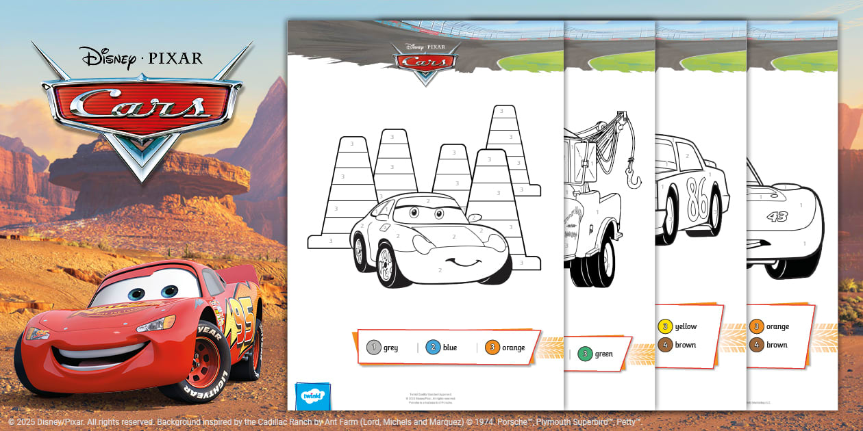 👉 Cars Colouring Activity | Disney Colour By Number | Twinkl