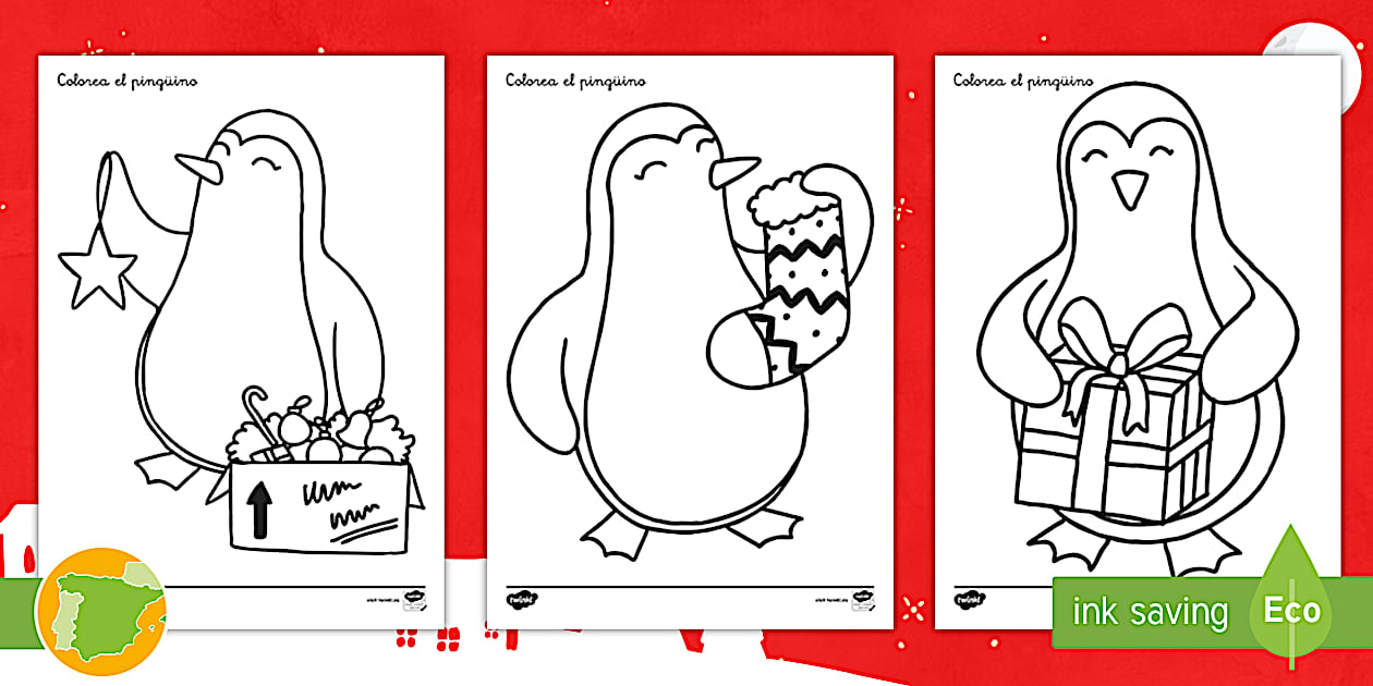 Colorea el pinguino de Navidad Fichas de actividad - Twinkl Colorea el pinguino de Navidad Fichas de actividad - Twinkl