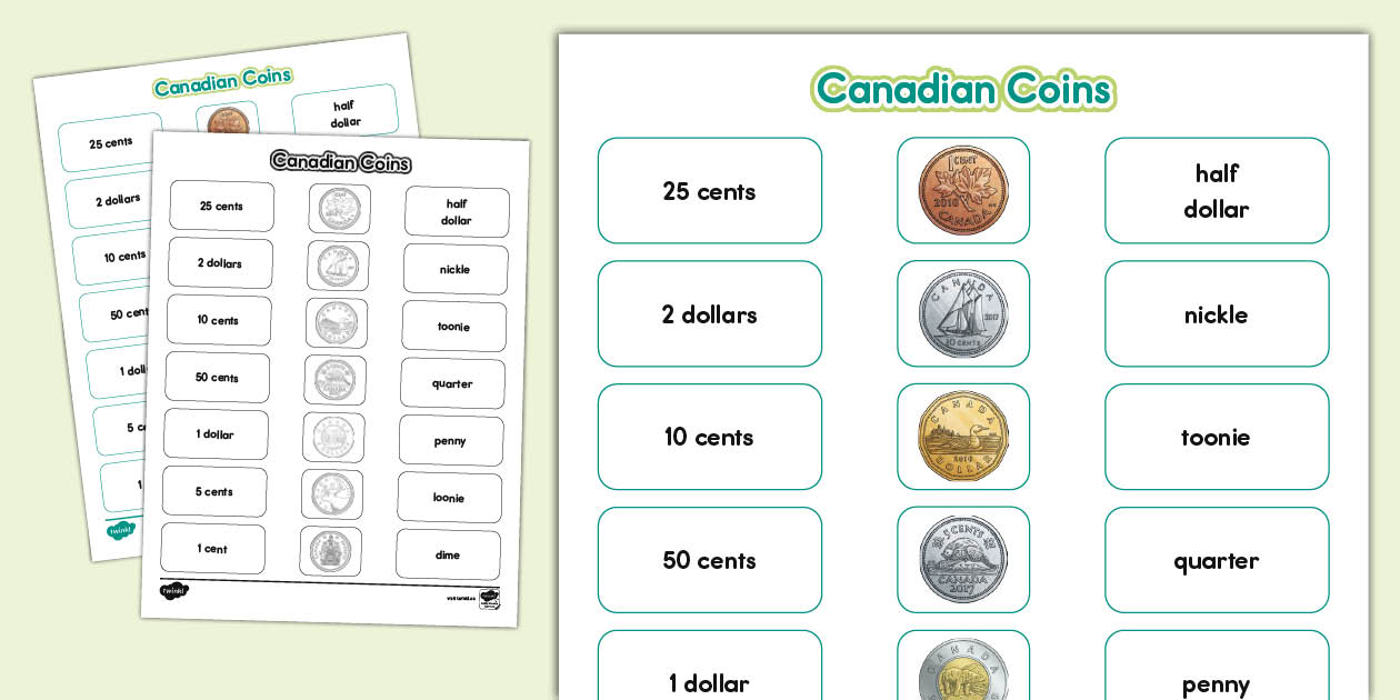 Canadian Coins Matching Worksheet (teacher made) - Twinkl