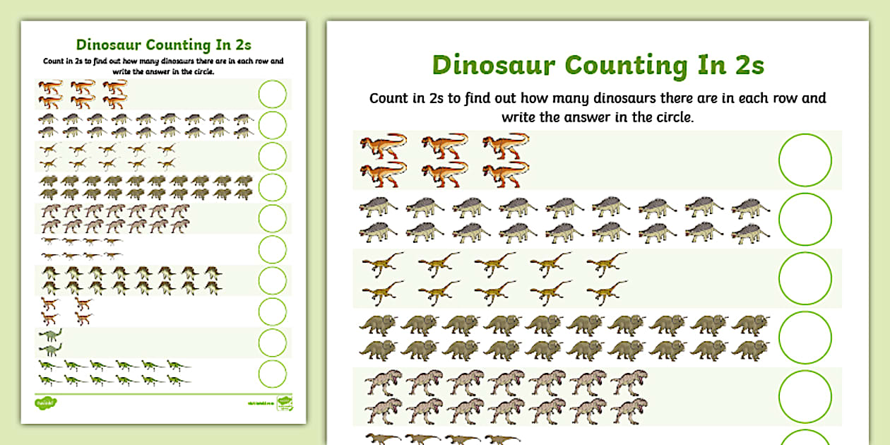 👉 Dinosaur Counting in 2s Worksheet - Twinkl - KS1