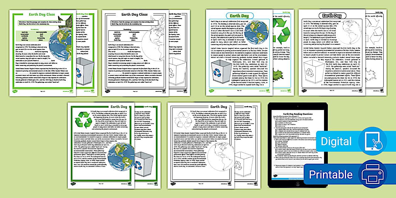 Sixth Grade Earth Day Informational Reading Activity Pack