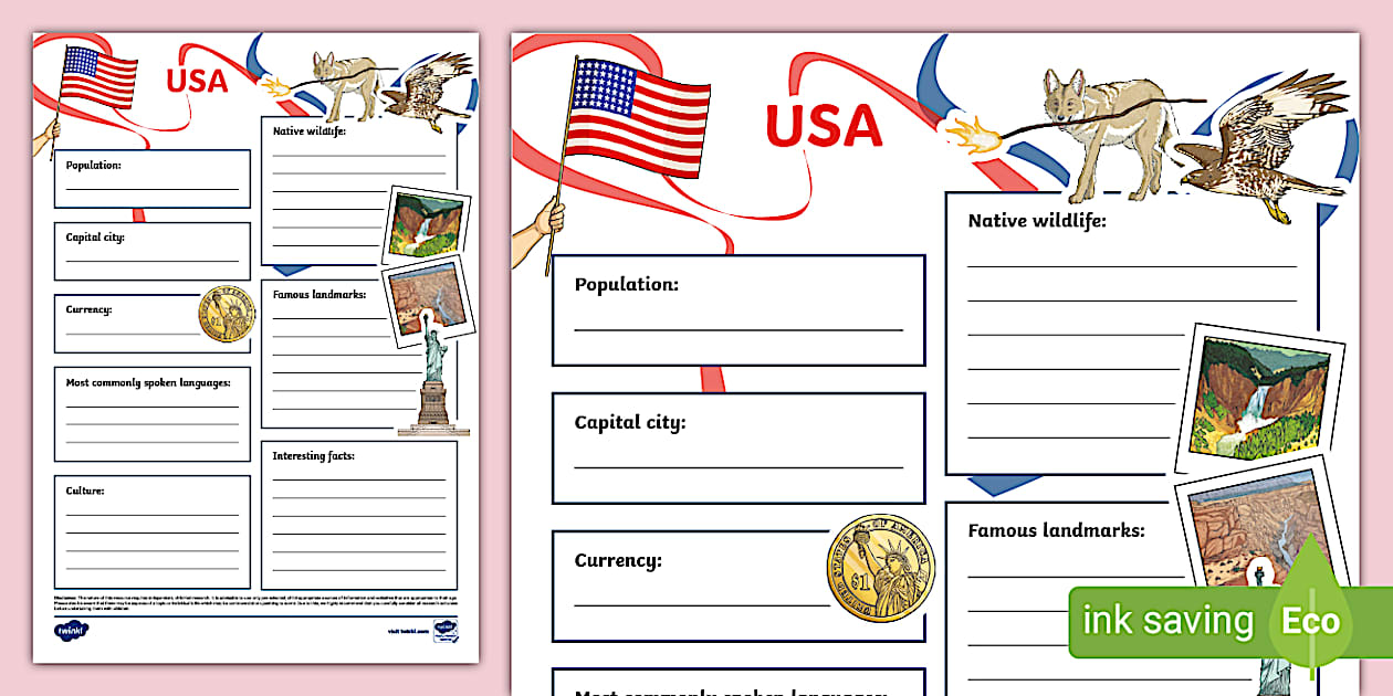 USA Fact File Template (teacher made) - Twinkl