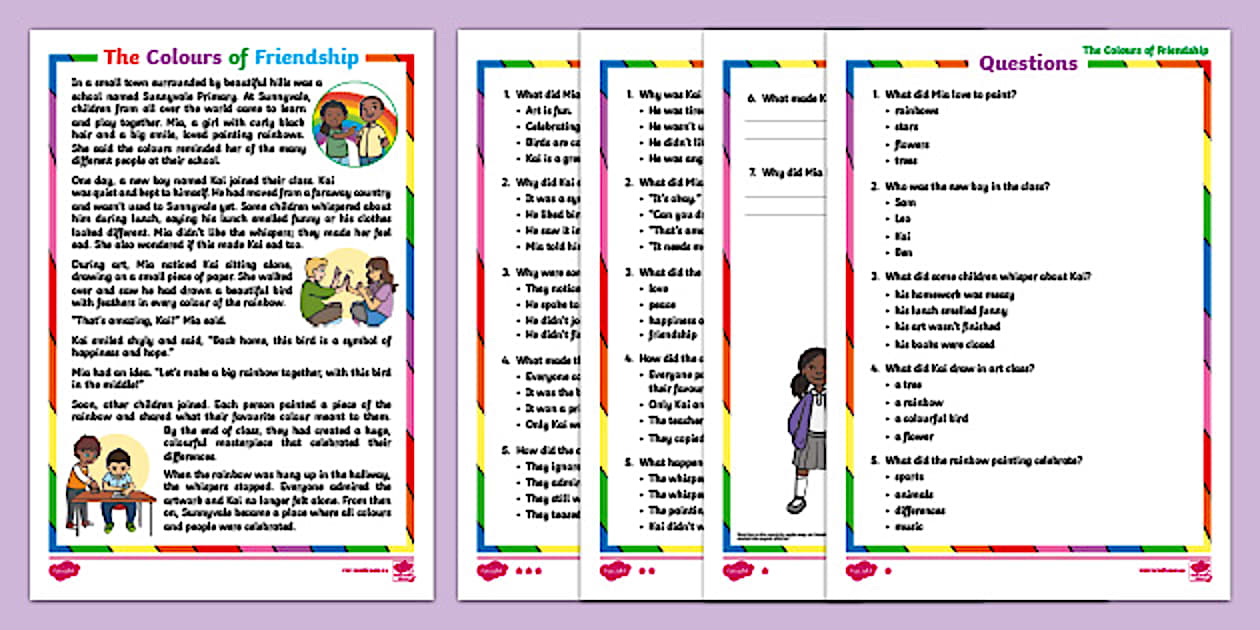 The Colours of Friendship Reading Comprehension Pack F-2