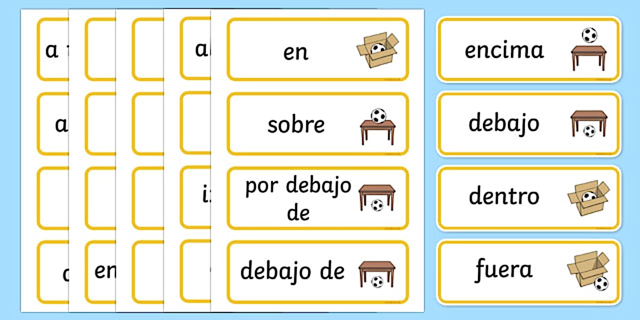 Positional Vocabulary Cards Spanish - Twinkl