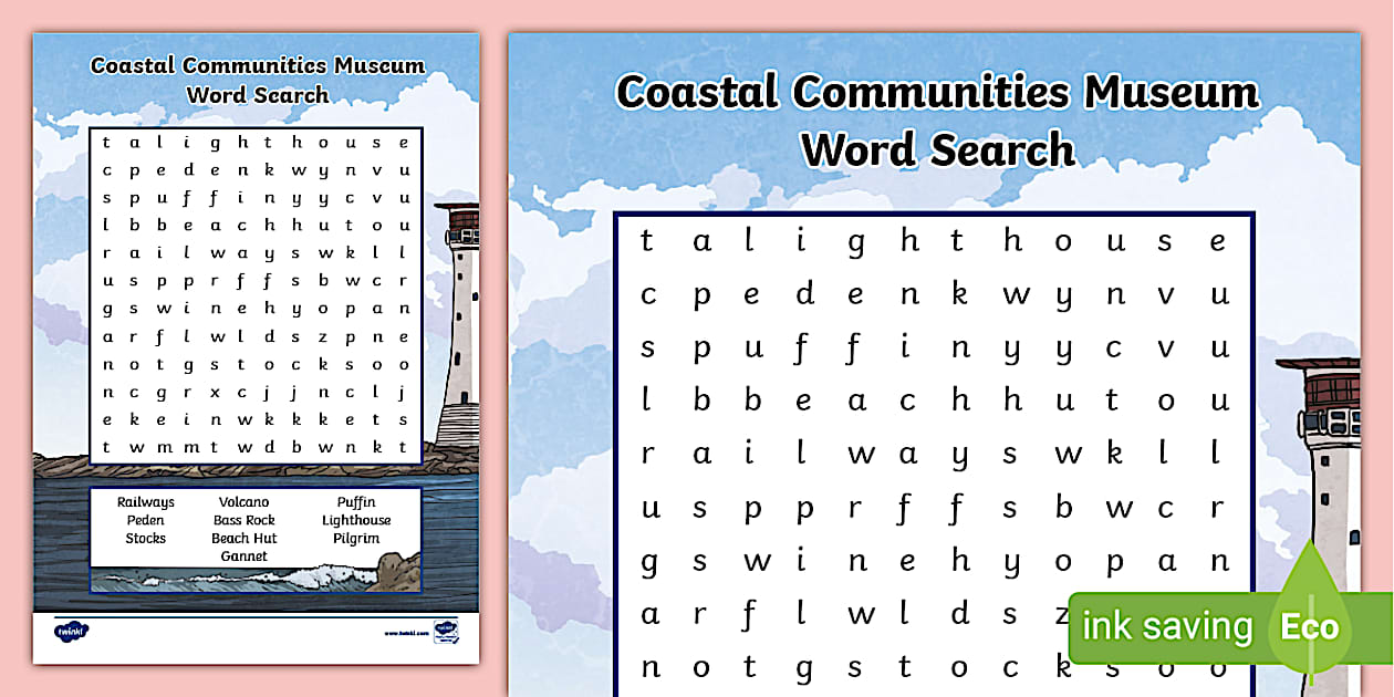 Coastal Communities Museum Word Search (teacher made)