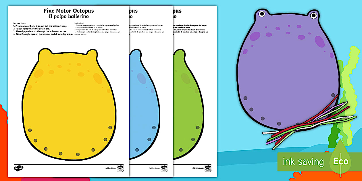 Fine Motor Octopus Worksheet / Worksheet English/Italian