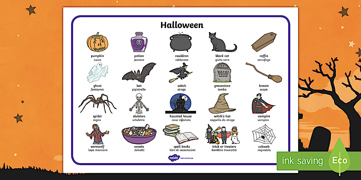 Halloween Word Mat English/Italian (teacher made) - Twinkl