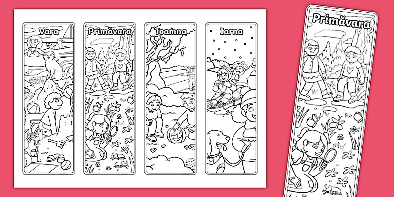 Cele patru anotimpuri – Semne de carte de colorat - Twinkl