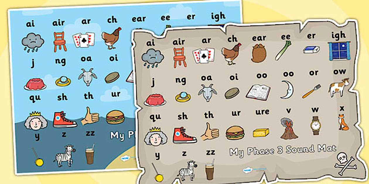 Cursive Pirate Themed Phase 3 Sound Mat Alphabetical Order