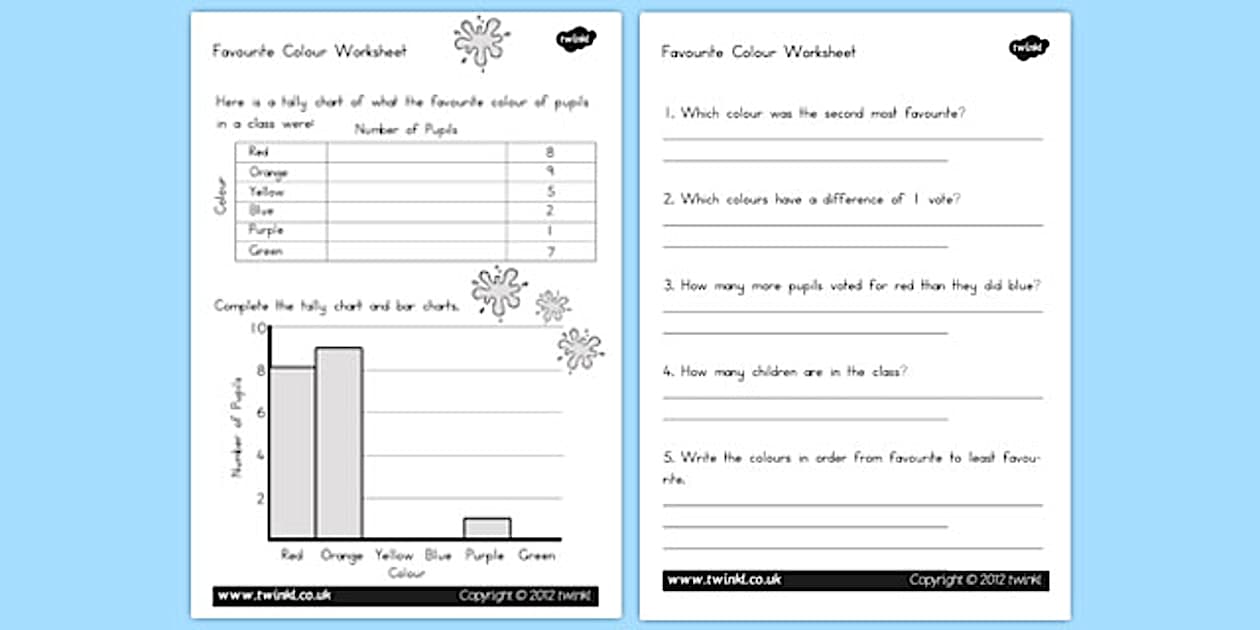 Lower Ability Favourite Colour Tally and Bar Chart Worksheets
