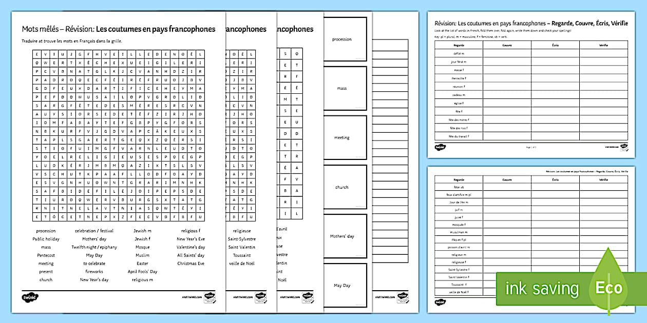 Customs in French-Speaking Countries Revision Worksheet / Worksheets French