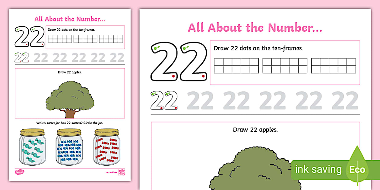All About the Number 22 Worksheet (teacher made) - Twinkl