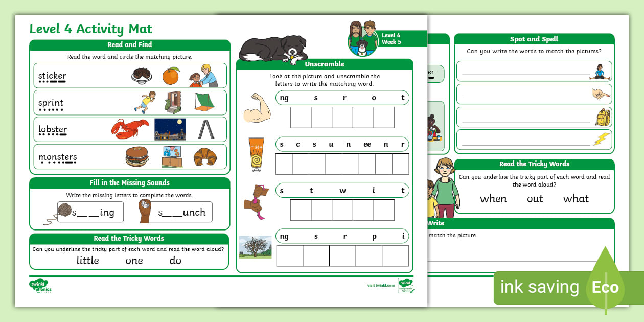 Twinkl Phonics Level 4 Activity Mat Adjacent Consonants