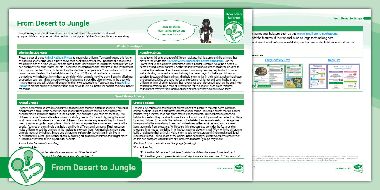 Animal Habitats EYFS Planning | Science | Desert to Jungle